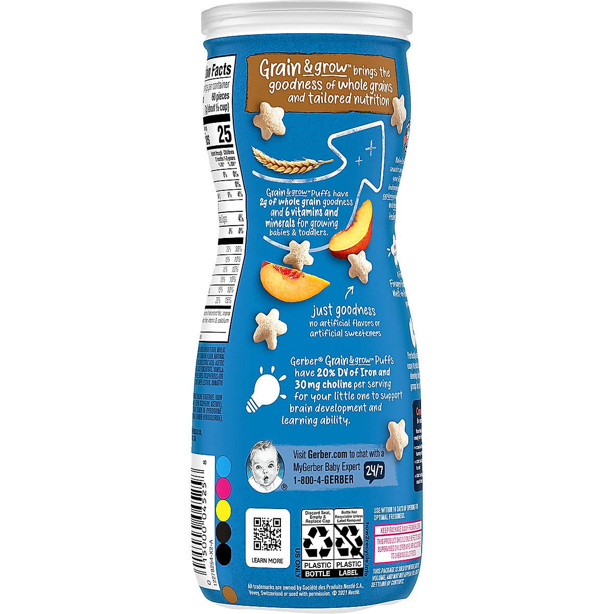 Gerber Graduates Puffs Cereal Snack, Peach, 1.48 Ounce