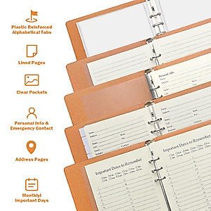 Happyaokeland Refillable Address Book with Alphabetical Tabs, Hardcover Phone Book 648 Contact Book w/Pockets, Large Print Address Books for Seniors, A5, Brown