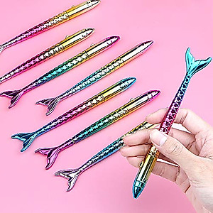 Abgream Pack of 24 Mermaid Pens - Creative Liquid Gel Ink Rollerball Pen for School Home Office Stationery Store Kids Girls Women Coworkers Gift, Party Supplies (0.5mm Black Gel Ink Pen)