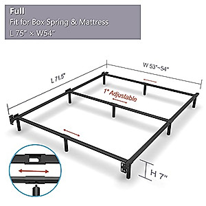 EMODA 7 Inch Metal Full Size Bed Frame for Box Spring and Mattress, 9 Legs Support Metal Base Bedframe Tool-Free and Easy Assembly, Black