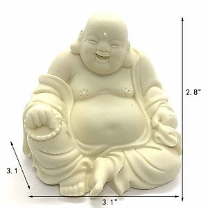 Buddha Statue for Home and Garden,2.8" Laughing Buddha Statue,Ivory Finish Seated Statue,Collectibles and Figurines,Desk Decor Zen Decor Garden Decor,Pray for Blessing.