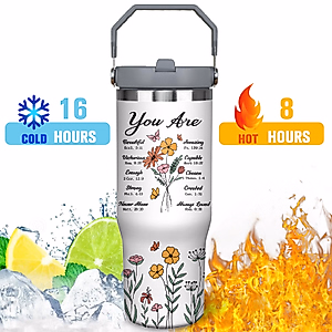 soeufnwhf Christian Gifts for Women, Inspirational Religious Gifts, Floral 30 oz Christian Tumbler with Handle Stainless Steel Insulated Bible Faith Cups Mugs Water Bottle