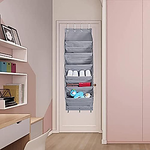 Over The Door Shoe Organizer with Deep Pockets, 6 Layers Hanging Shoe Rack for Closet, 12 Pairs of Wall Shoe Rack with 3 Hooks, Door Hanging Organizer for Shoes Sneakers and Home Accessories Grey