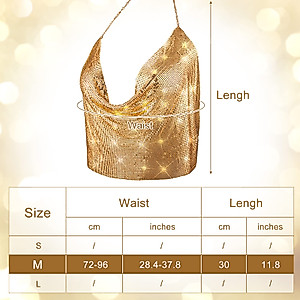 SATINIOR Shiny Tank Top for Women Crystal Body Neck Chain Sequin Tops with Nipple Pasties Double Sided Tape Party(Gold)