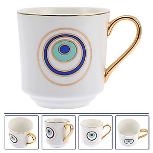 MOWUQEEN Espresso Coffee Cups Set, Evil Eye cups Ceramic Coffee Mug,Hamsa Cute Cup and Saucer,Tea Cup Set (DY-Devil's Eye Cup-A)