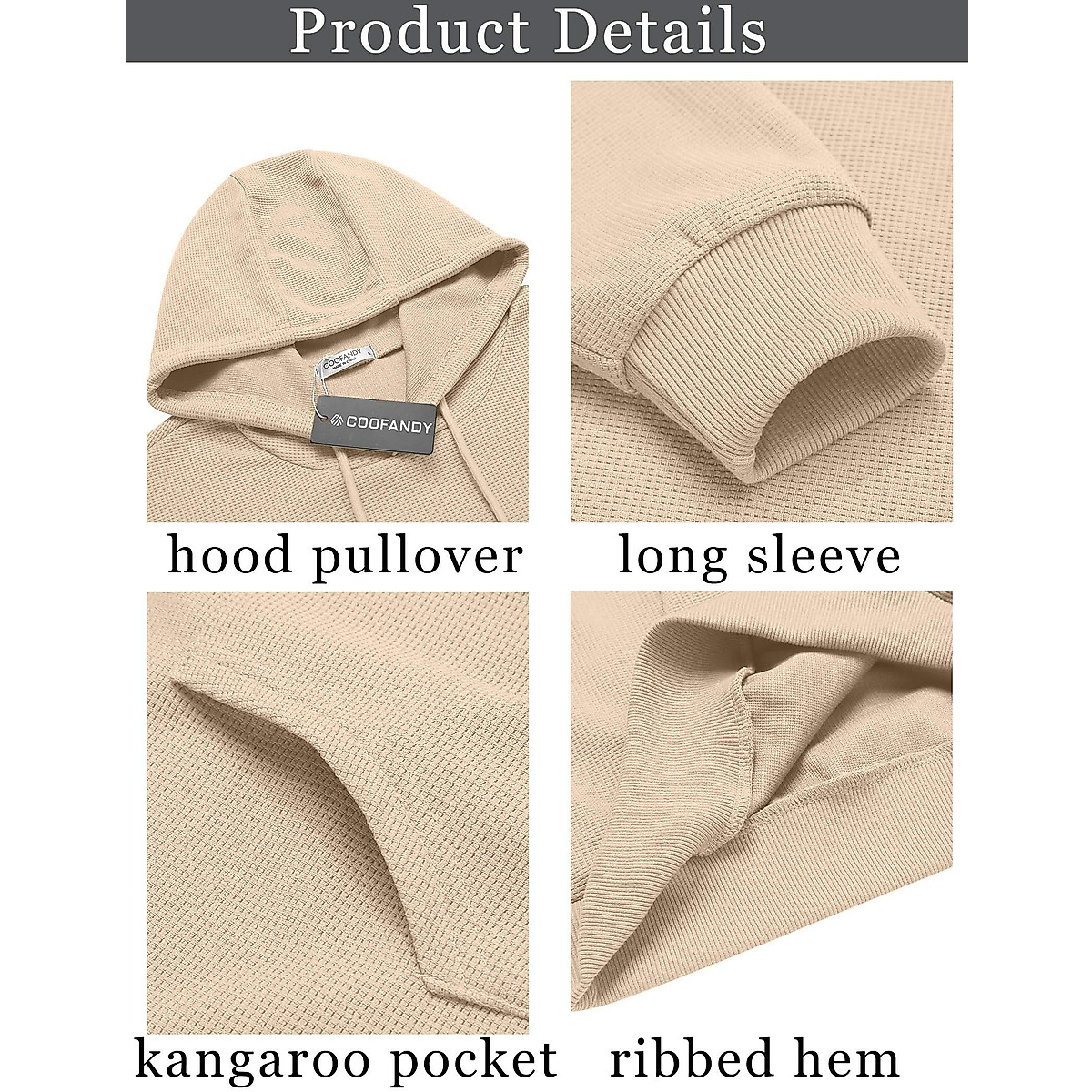 COOFANDY Men's Casual Hoodie Hipster Tactical Sweatshirt Athletic Pullover Hooded Sweatshirt Khaki