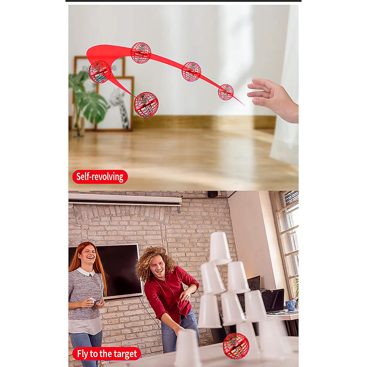 Flying Ball Toys- 2023 Upgraded, Built-in RGB Lights Spinner 360° Rotating,Spinning UFO Safe for Kids Adults Magic Flying Toys Outdoor Indoor,Globe Shape Magic Controller Mini Drone Flying Toy (red)