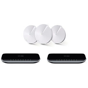 TP-Link Deco M5 Whole Home Mesh WiFi System 3-Pack and 2 TP-Link 8-Port Gigabit Desktop Switches (TL-SG1008D)