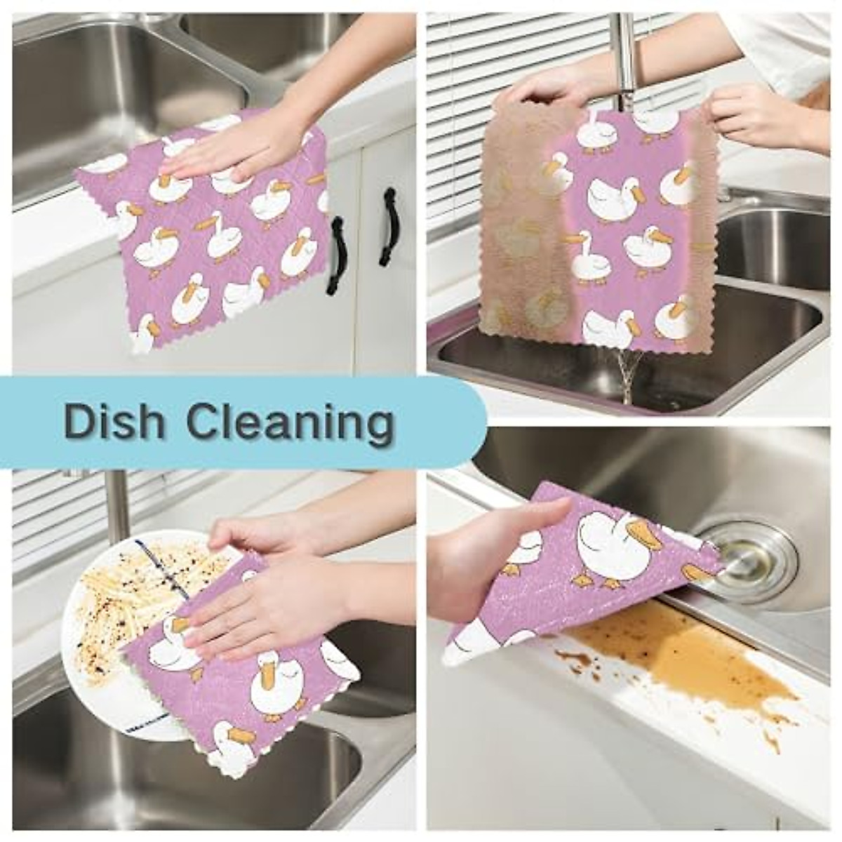 FRODOTGV Hand Drawn Cartoon Duck Car Cleaning Cloth Door Tea Towels Kitchen Printed Terry Dish Cloths for Kitchen Kitchen Hand Towels Coffee