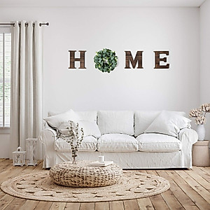 Yoleshy Wooden Home Sign with Artificial Eucalyptus Wreath for O, 9.8'' Home Letters With Wreath For Wall Hanging Decor, Rustic Wall Letters Decor For Living Room, Entry Way, Kitchen, Etc (Brown)