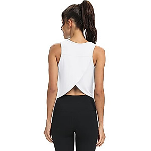 Mippo Workout Tank Tops for Women Athletic Gym Yoga Crop Tops Sleeveless Workout Shirts Racer Back Tank Pilates Clothes for Women Loose Fit White L