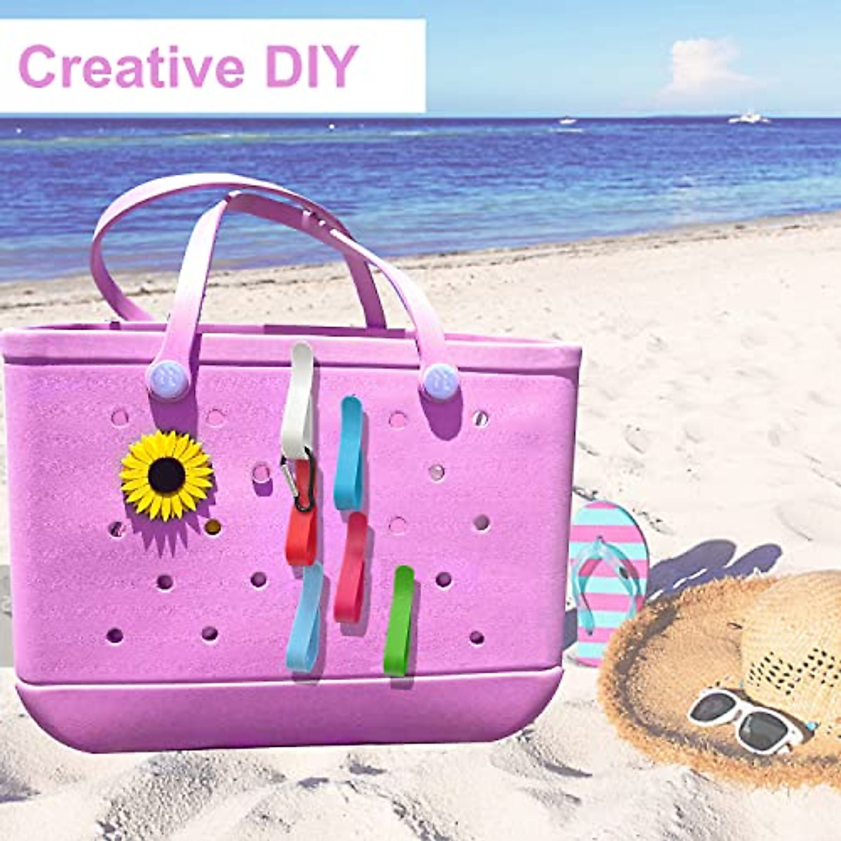 Aovaely 4 Pack Beach Bag Charms Hooks, Beach Bag Accessories Inserts for Hanging Key Cup Holder Tote Bag Accessories for Beach Camping