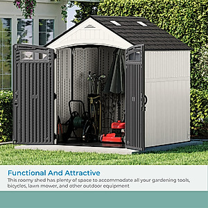 Suncast 7' x 7' Ridgeland Storage Shed for Large-Scale Yard Storage, All-Weather Outdoor Storage Shed with 2 Lockable Doors and Windows