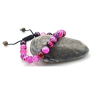 PURPLE WHALE Botswana agate gemstone precious Round Beads magenta color sliding knot adjustable bracelet small pink 7" - 8" length, Women Men Unisex