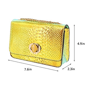 Gabrine Womens Evening Bag Holographic Snake Skin Leather Shoulder Bag Crossbody Bag with Detachable Chain, Yellow