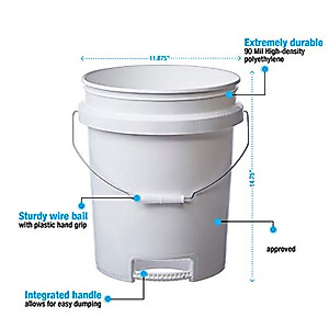 Hudson Exchange 5 Gallon Bucket with Bottom Grip Handle, HDPE, White