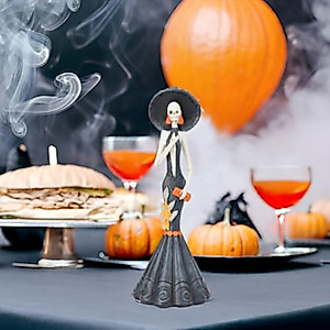 Day-of-The-Dead Halloween-Decorations Catrina Skeleton Figurine - Dia De Los Muertos Decor Resin Lady Skeleton Mexican Traditional Chanukah Hanukkah Farmhouse Decor 4 x 4 x 10.3 in Newman House Studio