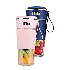 iFitz Portable Rechargable 6 baldes Blender with glass bottle for Shakes and Smoothies and protein blender bottle (Pink)