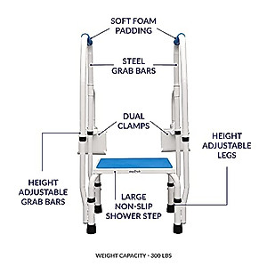 step2tub Shower Steps for Seniors - Provides Tub Assistance for Elderly - Adjustable, Non-Slip, One-Step Stool with Handicap Grab Bars - Stainless Steel Step Stool for Safe Tub & Shower Access