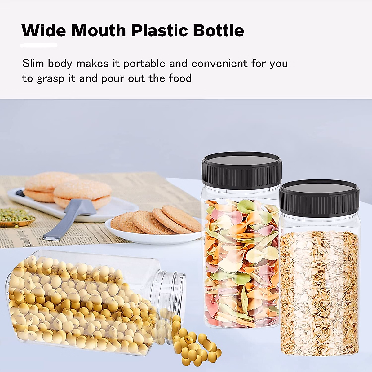 14 Ounce Storage Jars Refillable Clear Plastic Jars for Kitchen and Household Storage, 6 Pack