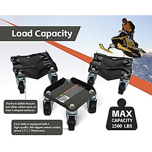 MaxxHaul 50906 Snowmobile Moving Dolly Set, 1500lbs Load Capacity V-Slide Anti-Slip Rubber Pads Straps Firmly Attaching on Skis