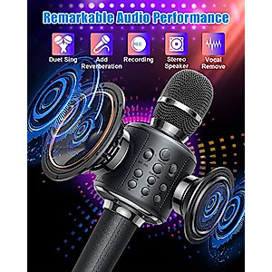 XZL Bluetooth Karaoke Microphone for Kids & Adults, Wireless Rechargeable Mic with Built-in Stereo Speaker, Echo｜Duet Mode｜Recording｜Music Playback, Premium Leather Handle, Portable Storage Case