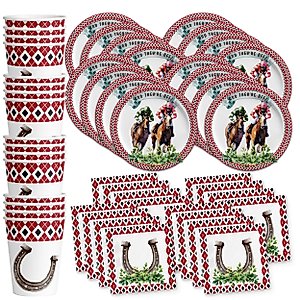 Derby Day Birthday Party Supplies - Kentucky Horse Racing Plates - Horse Bridal Shower - Tableware Set Includes Plates Napkins Cups - Kit for 16