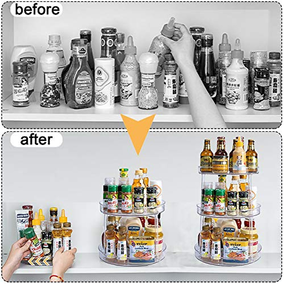 Non-Skid 3 Tier Lazy Susan for Kitchen, Cabinet, Pantry,Lazy Susan Turntable Cabinet Organizer，360 Degree Rotating Spice Rack，Lazy Susan Turntable