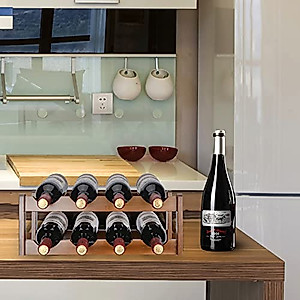 Bamboo Wine Rack, 2-Tier 8-Bottle Freestanding Display Wine Organizer Storage Shelf Table Top Countertop tle Cabinet Wine Holder for Kitchen Dining Living Room Bar Pantry Wine Cellar Basement