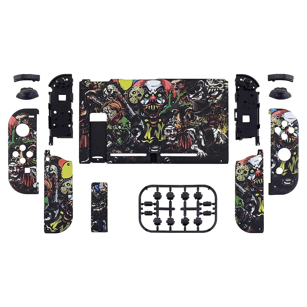 eXtremeRate DIY Replacement Shell Buttons for Nintendo Switch, Soft Touch Back Plate for Switch Console, Custom Housing Case with Full Set Buttons for Joycon Handheld Controller - Scary Party