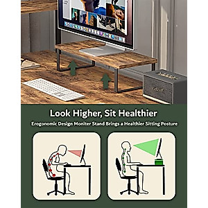 Innerjoin 47 inch Computer Desk with Shelves, Home Office Desk with Monitor Stand, 4 Tier Shelves, Storage Bag, Metal Frames, Rustic Brown