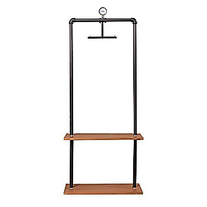 Furinno Wyatt Industrial Style Garment Rack with Wood Shelves, Antique Espresso