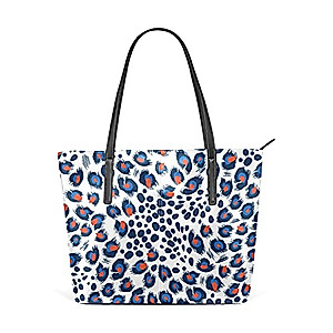 Leopard Print Cheetah Blue & Red Handbags Shoulder Bags Leather Crossbody Handbag for Women Tote Satchel