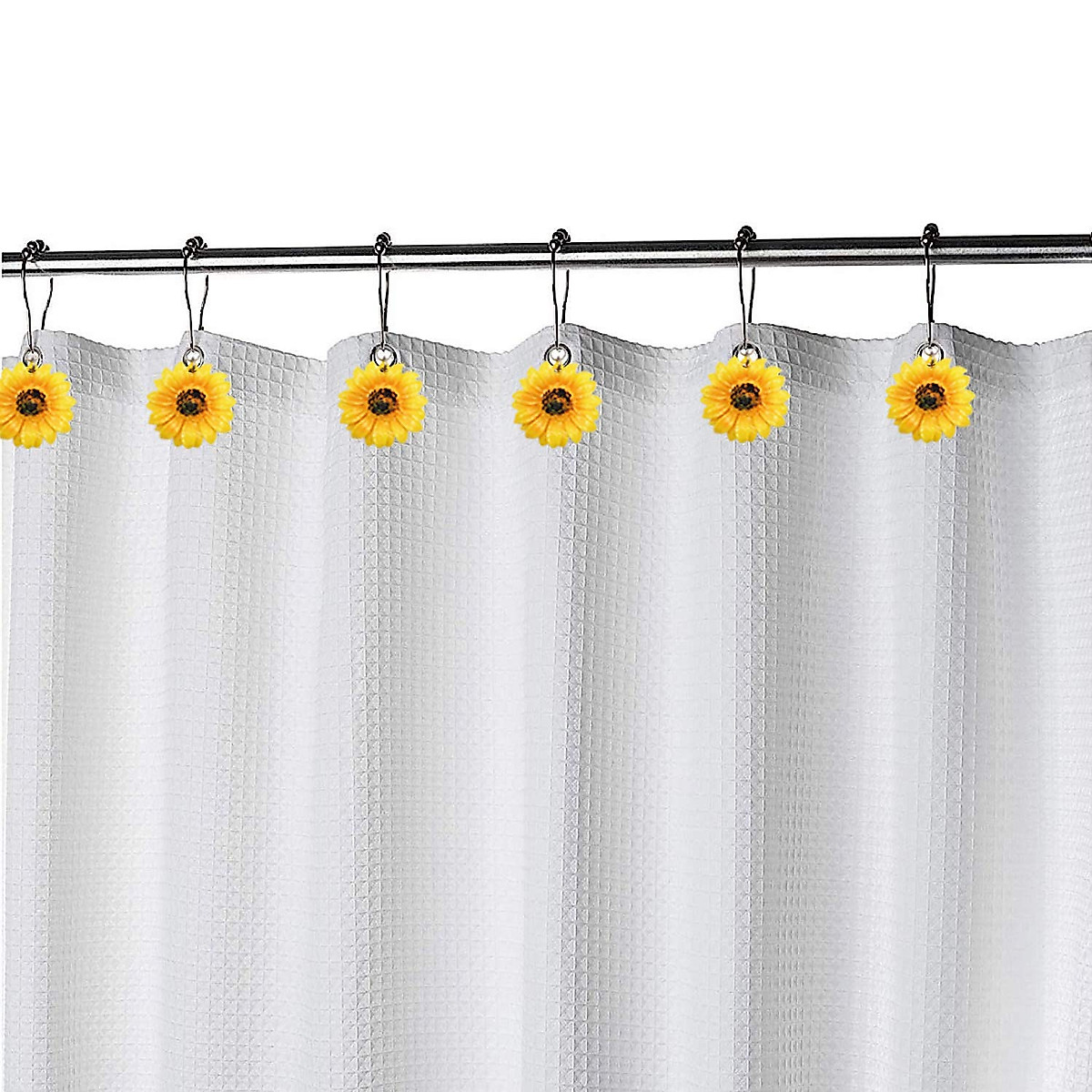 CHICTIE Flowers Shower Curtain Hooks Rings, 12 Pcs Decorative Rustproof Shower Rings for Bathroom Set (Yellow Sunflower)
