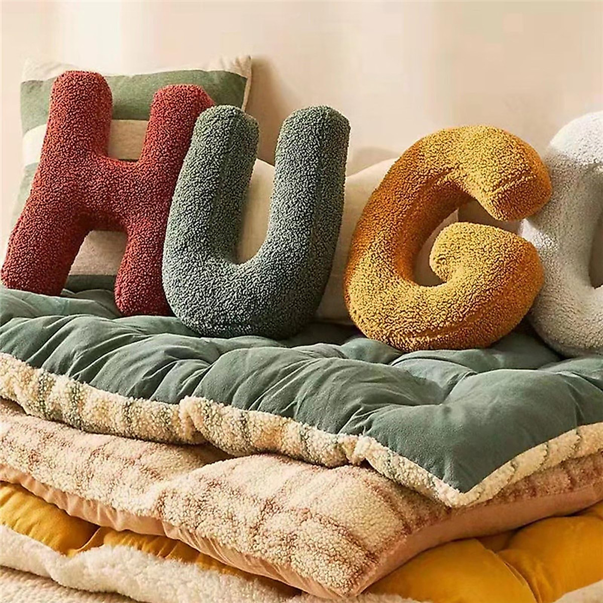 huraty Light Blue Letter Pillow Soft Couch Decorative Alphabet Cushion Boys Girls Gifts Kids Accent Room Decor (E, 14.9" Lx11.8 W)