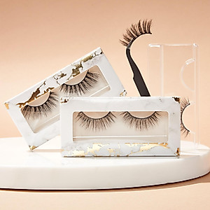 100 Pack Empty Eyelash Packaging Box with Tray, Marble Gold Foil False Lash Holder Case for Wholesale