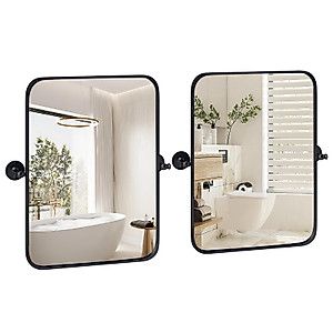 Tangkula 30 x 22 Pivot Mirror, Tilting Bathroom Mirror w/Shatter-Proof Film, Wall Brackets, Framed Wall Mounted Mirror for Bathroom, Living Room (2)