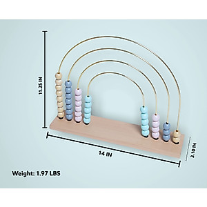 Hoky’s Hut Aesthetic XL Rainbow Abacus 14” x 11.25”- Montessori Toy for 1 Year Old & up 2-in-1 Sensory Toy & Kids Room Decor, Nursery Decor, Kids Bookshelf Decor, Unique or Kids Gifts, Hot Toy