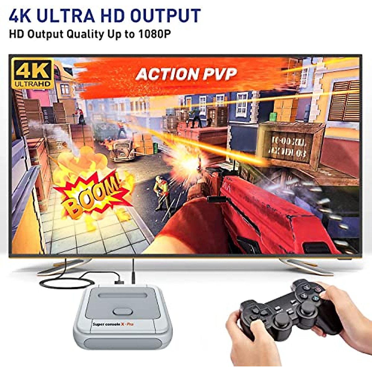 Kinhank Retro Game Console 128GB, Super Console X PRO Built-in 95,000+ Games, Video Game Console Systems for 4K TV HD/AV Output, Dual Systems (128G)