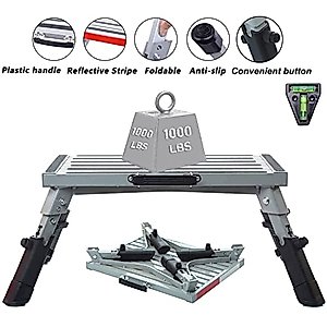 Homeon Wheels 19" x 14.5" Large RV Step Stool, 1,500lbs Adjustable Height Aluminum Folding Platform Step Sheath Non-Slip Rubber Feet, Reflective Stripe, Handle, RV T Level RV Steps