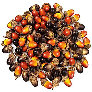 Noverlife 100PCS Mini Artificial Acorns, Small Fake Acorns Mixed Color Lifelike Acorns, Nutty Craft Acorns w/Natural Acorn Cap, Simulation Oak Nut Fruit Props for Autumn Thanksgiving Christmas Decor