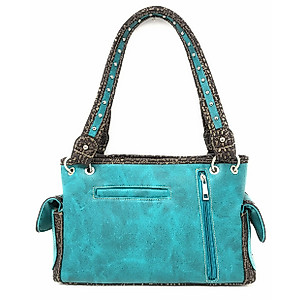 Texas West Women's Embroide Sugar Skull Handbag Purse Wallet Set in Multi Color (Turq)