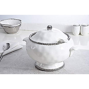 Pampa Bay Porcelain Soup Tureen and Ladle (White and Silver)