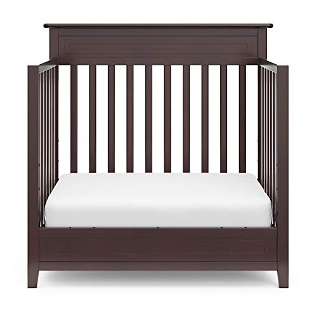 Storkcraft Petal 5-in-1 Convertible Mini Crib with Mattress, Espresso