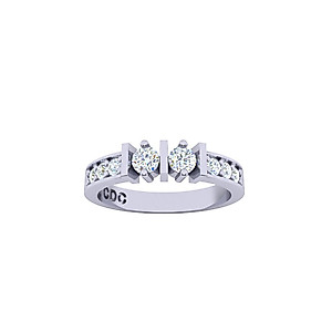 Central Diamond Center Straight Bar w/Side CZs Couples 2 stones Ring with His & Hers Simulated Birthstones - Sterling Silver - Size 12