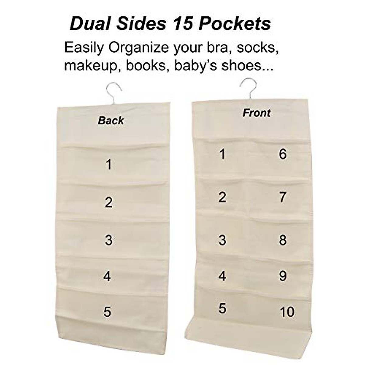 Home-X Hanging Bra and Sock 15-Pocket Closet Organizer, Wardrobe Storage Hanger for Underwear, Bra, Socks - 30 Inches Long