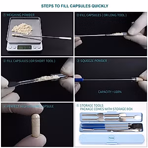 11 Piece Capsule Filling Machine Kit for Pill Filler - Micro lab Spoons Spatula Tool for Gel Capsules Empty Quickly Fill Tray with Herb Powder Tamper Tools All Sizes # 000 00 0 1 2 3 4 5