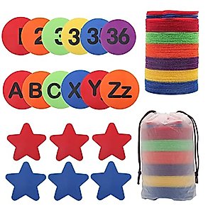 Hoedia 70pcs Carpet Markers Floor Dots Multicolour Spot Marker,Magic Carpet Spots for Classroom Supplies Elementary School Kindergarten Daycare Decoration（26 Letters + 36 Numbers + 8 Stars）