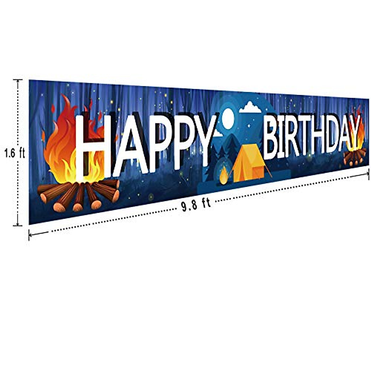 Large Camping Happy Birthday Banner | Camping Birthday Party Supplies Decorations | Birthday Camping Party Decorations for Yard Garden Outdoor - 9.8 x 1.6FT