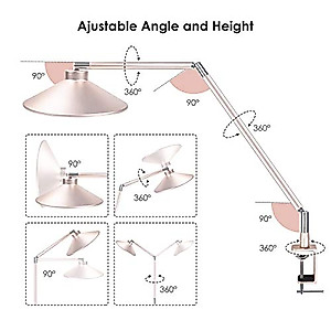 Wellwerks Swing Arm Desk Lamp, 12W Eye-Caring LED Desk Lamp with Clamp, Dimmable Desk Light with Timer and Memory Function, 3 Color Modes, Modern Architect Table Lamp for Task Study (Pink)